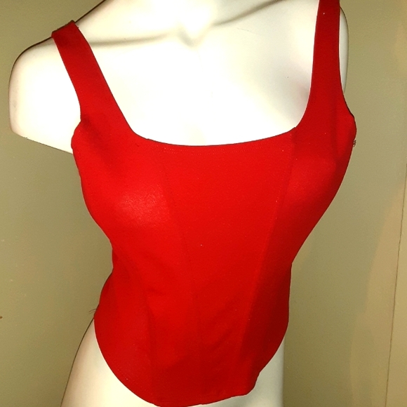 Tops | Red Corset Style Tank | Poshmark